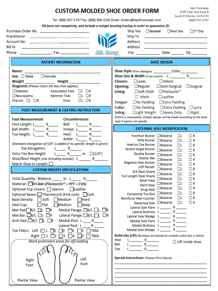 custom-shoe-order-form | PDF | Shoe | Foot