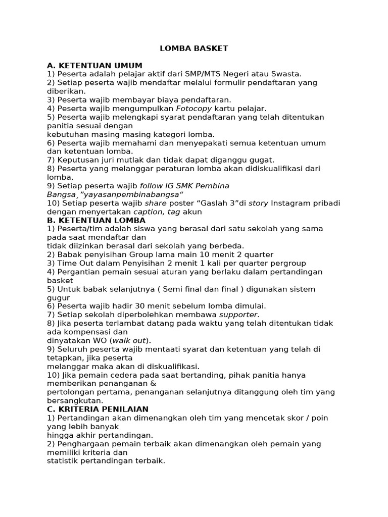 Lomba Basket, Futsal, dan Tari Tradisional SMP 2024 | PDF