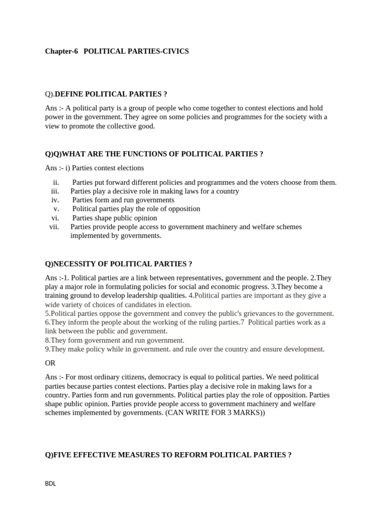 Political Parties - Ch-4-Civics | PDF | Political Parties | Elections