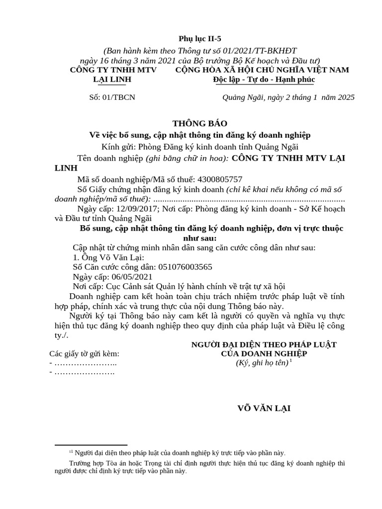 Phu Luc II-5 Cap Nhat | PDF