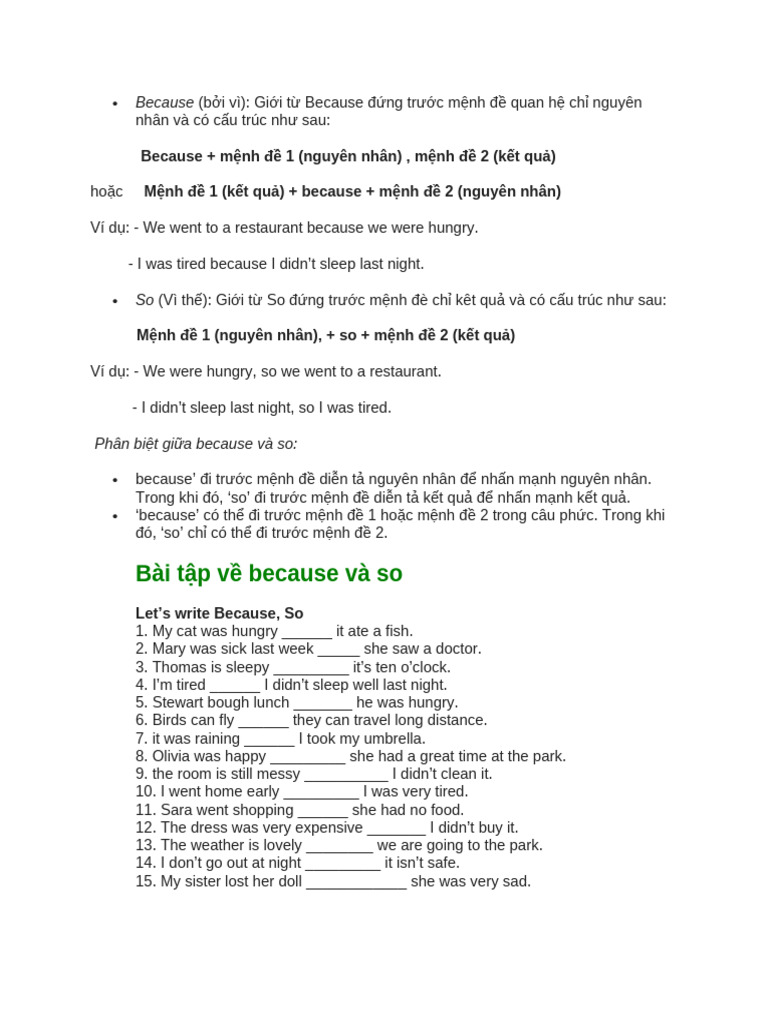 So vs Because: Usage and Exercises | PDF