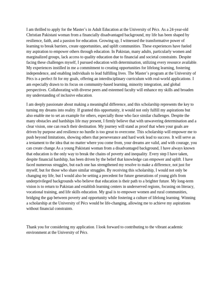 Pecs Motivational Letter | PDF | Adult Education | Behavior Modification