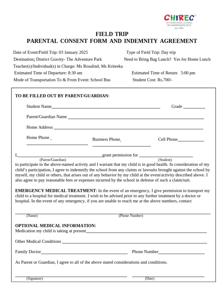 Fieldtrip Consent Form | PDF
