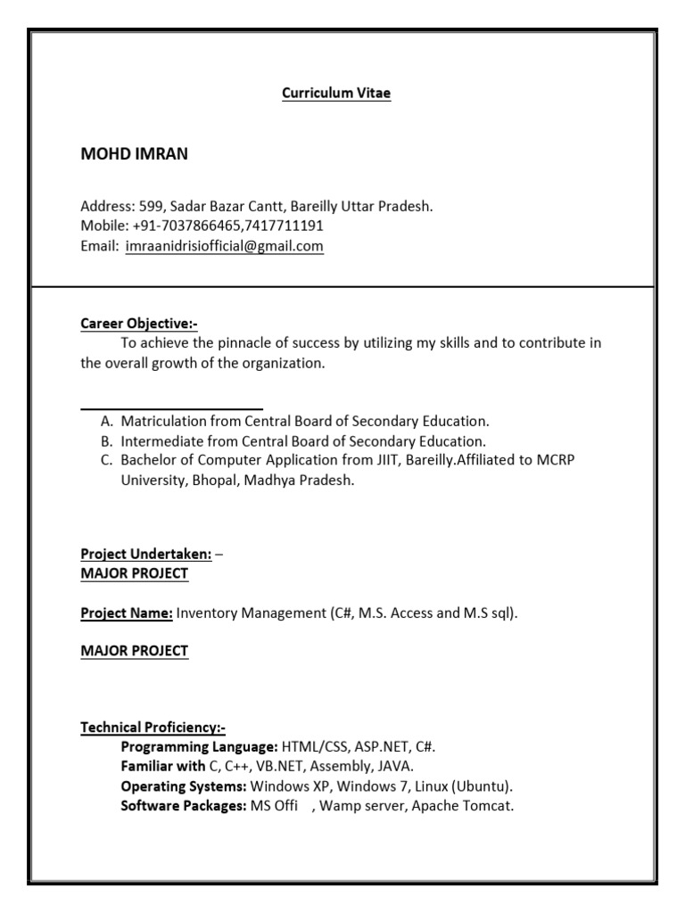 Imraan Idrisi Resume | PDF
