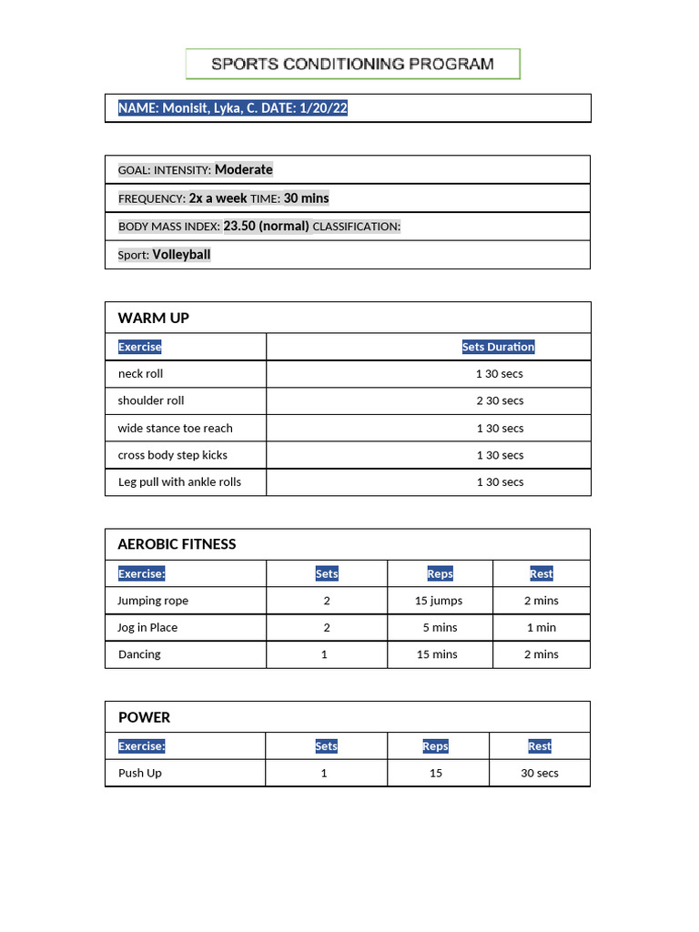 PED 026 Sports Conditioning Program | PDF