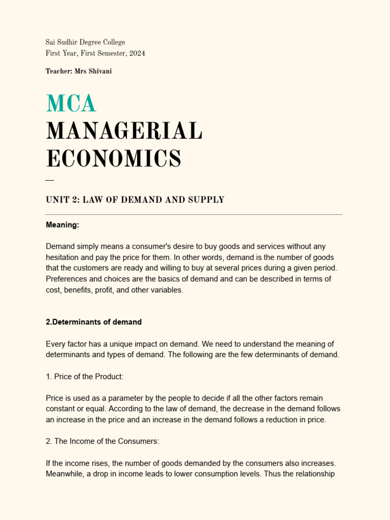 Economics Unit -2 | PDF | Demand | Supply (Economics)