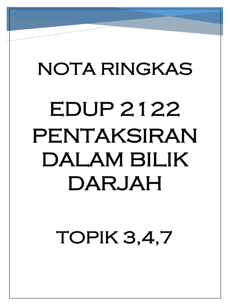 (Nota Ringkas) EDUP 2122 - PENTAKSIRAN DALAM BILIK DARJAH | PDF