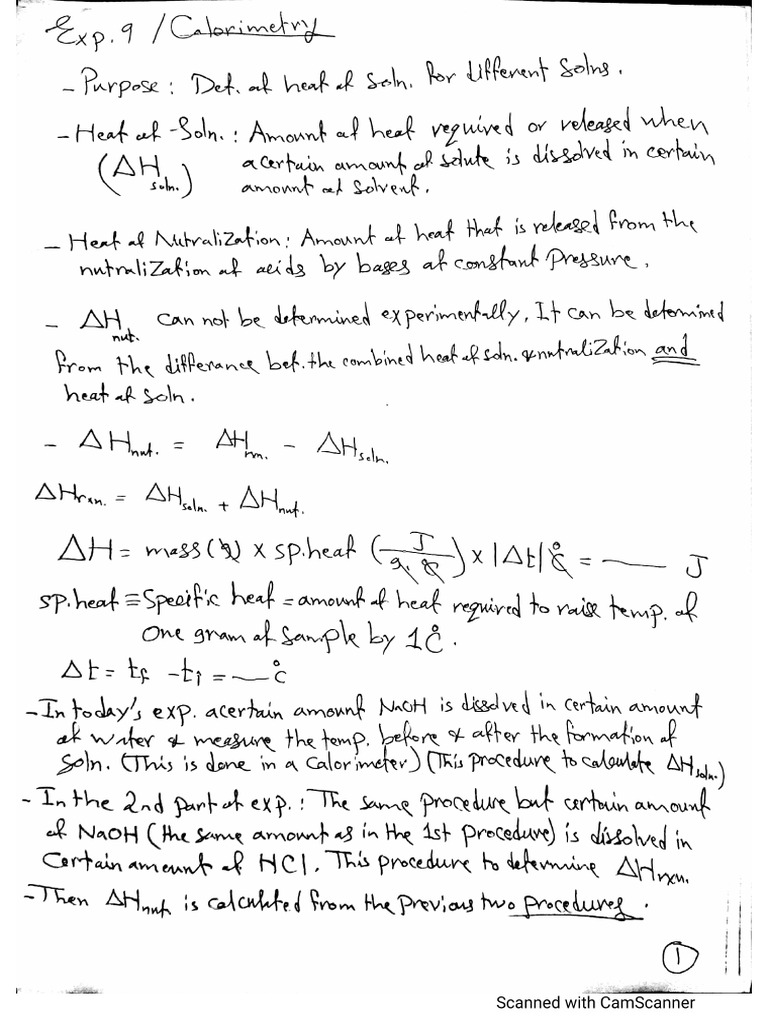 Summary Exp.9 Calorimetry | PDF