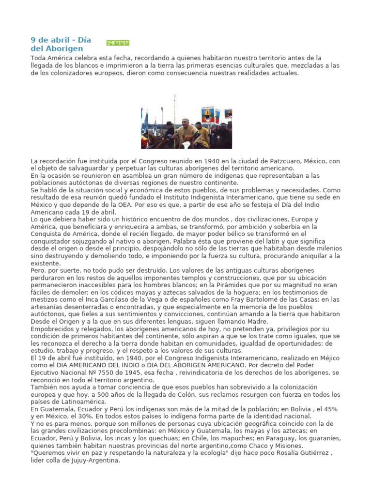 Día del Aborigen: Cultura y Derechos Indígenas | PDF | Pueblos ...