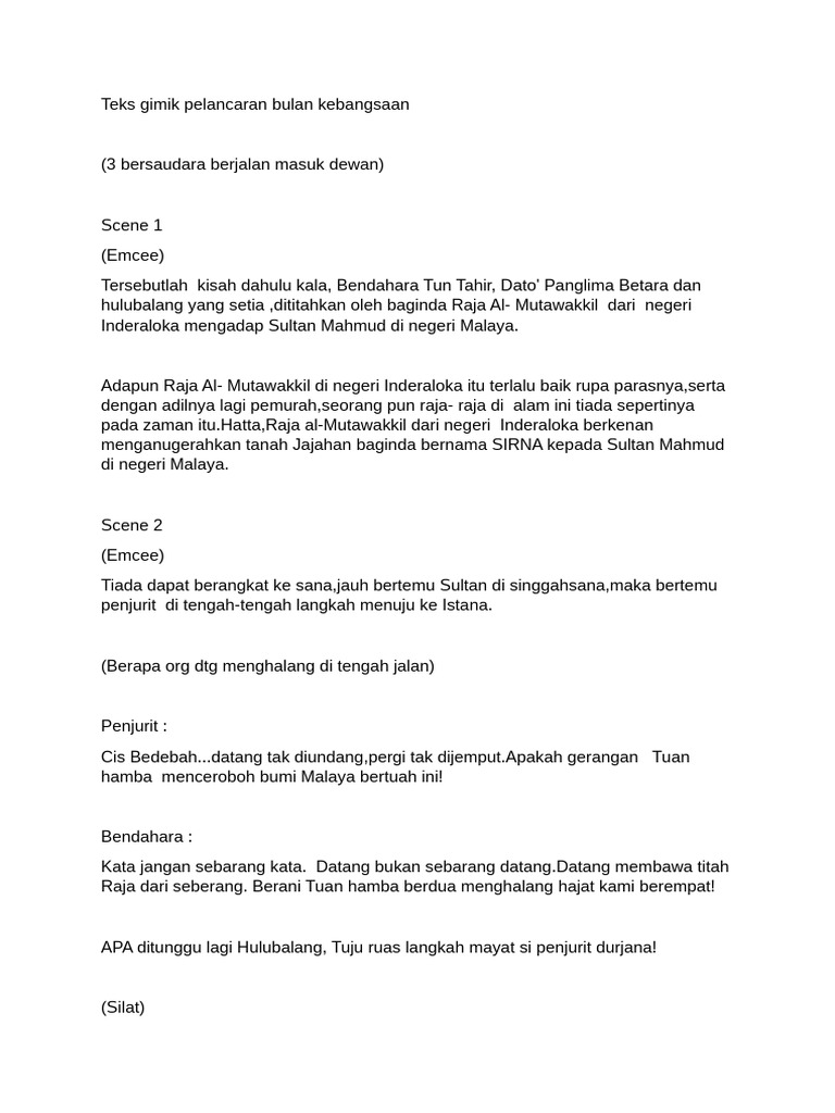 Teks Gimik Pelancaran Bulan Kebangsaan | PDF