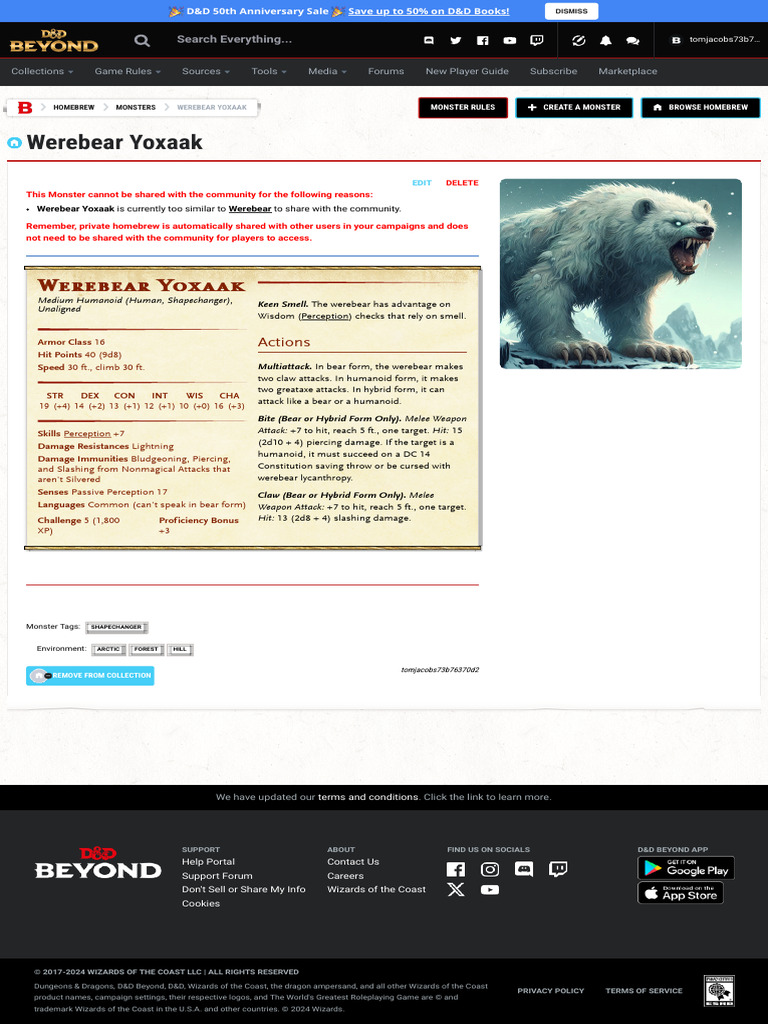 Werebear Yoxaak - Monsters - Homebrew - D&D Beyond | PDF | Dungeons ...