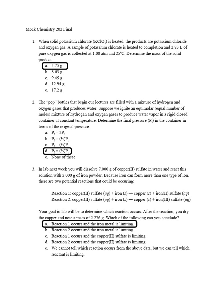 Chemistry 202 Final Exam Review | PDF | Reaction Rate | Gases