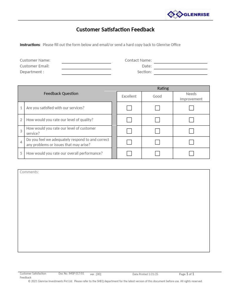 Customer Satisfaction Feedback | PDF