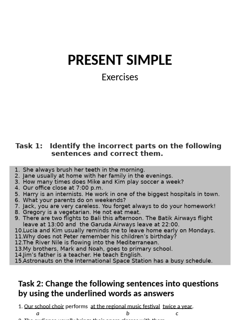 Present Simple Exercises | PDF