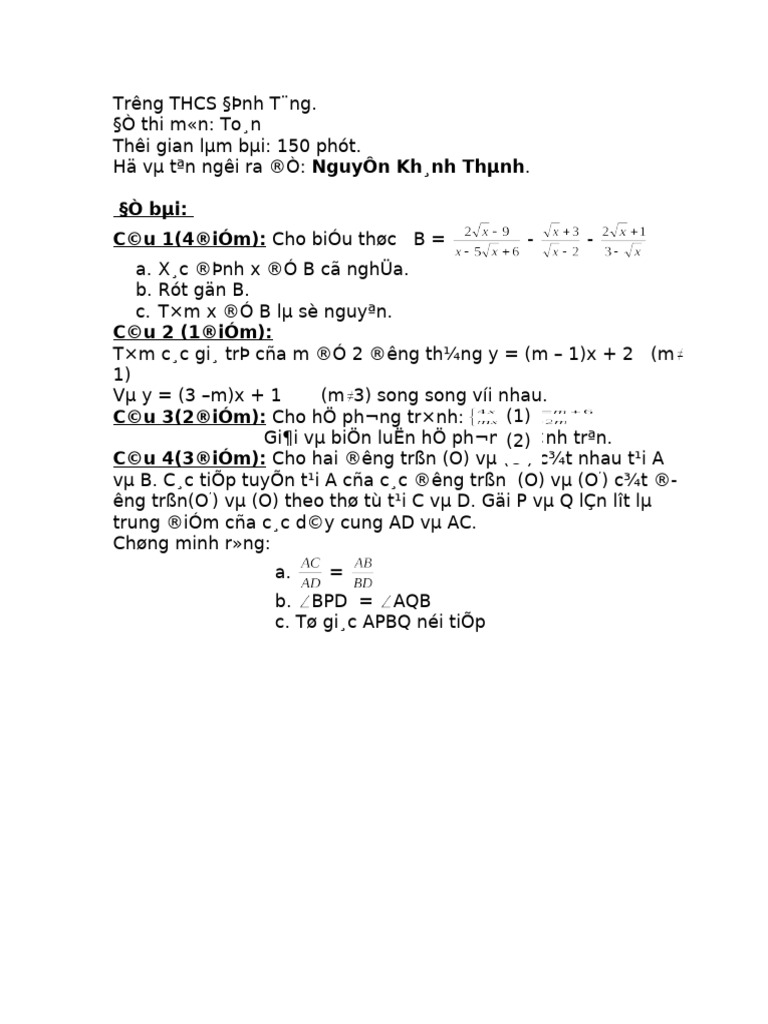 De Thi HS Gioi Cap Huyen Mon Toan Nam 2009 2010 | PDF