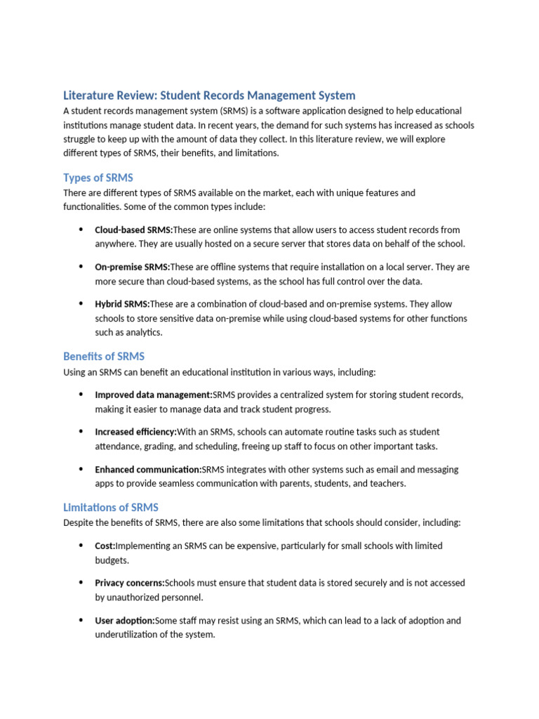 Literature Review For Students Records Management System | PDF | Cloud ...