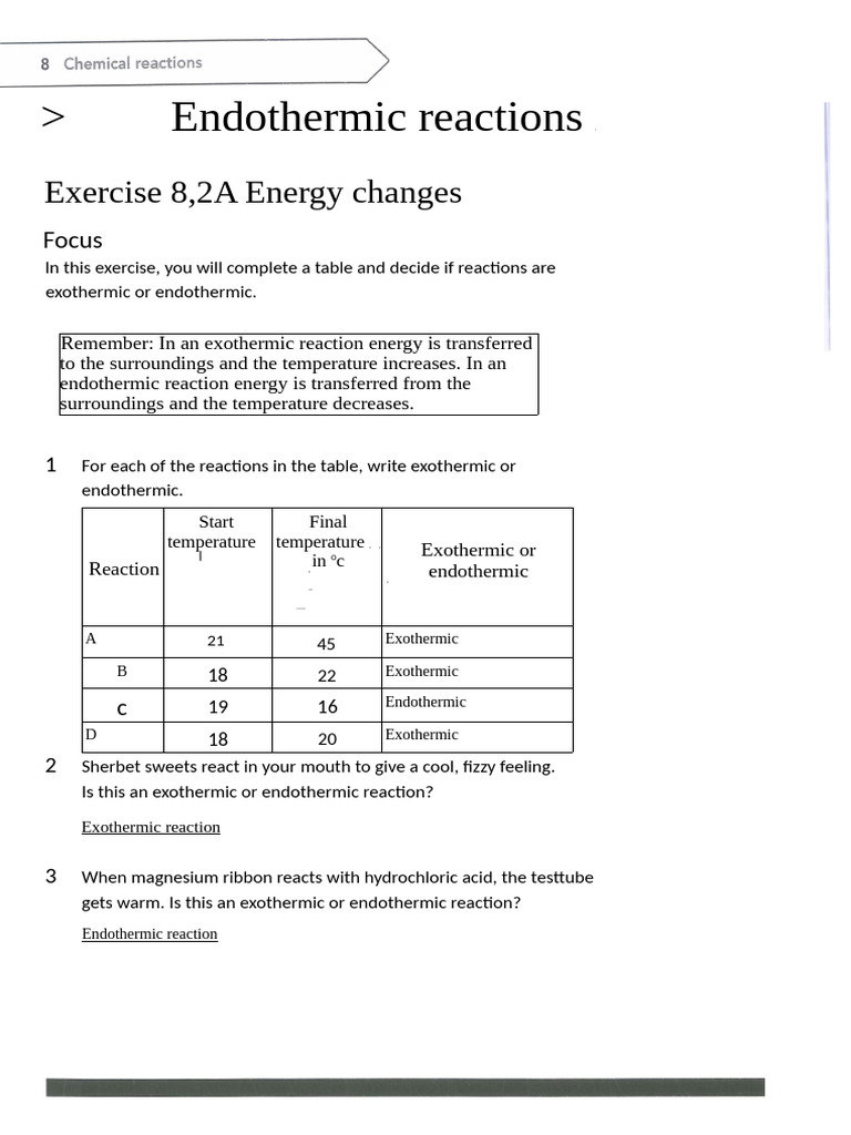Work Book 8 - Endothermic Reactions | PDF | Chemical Reactions | Acid