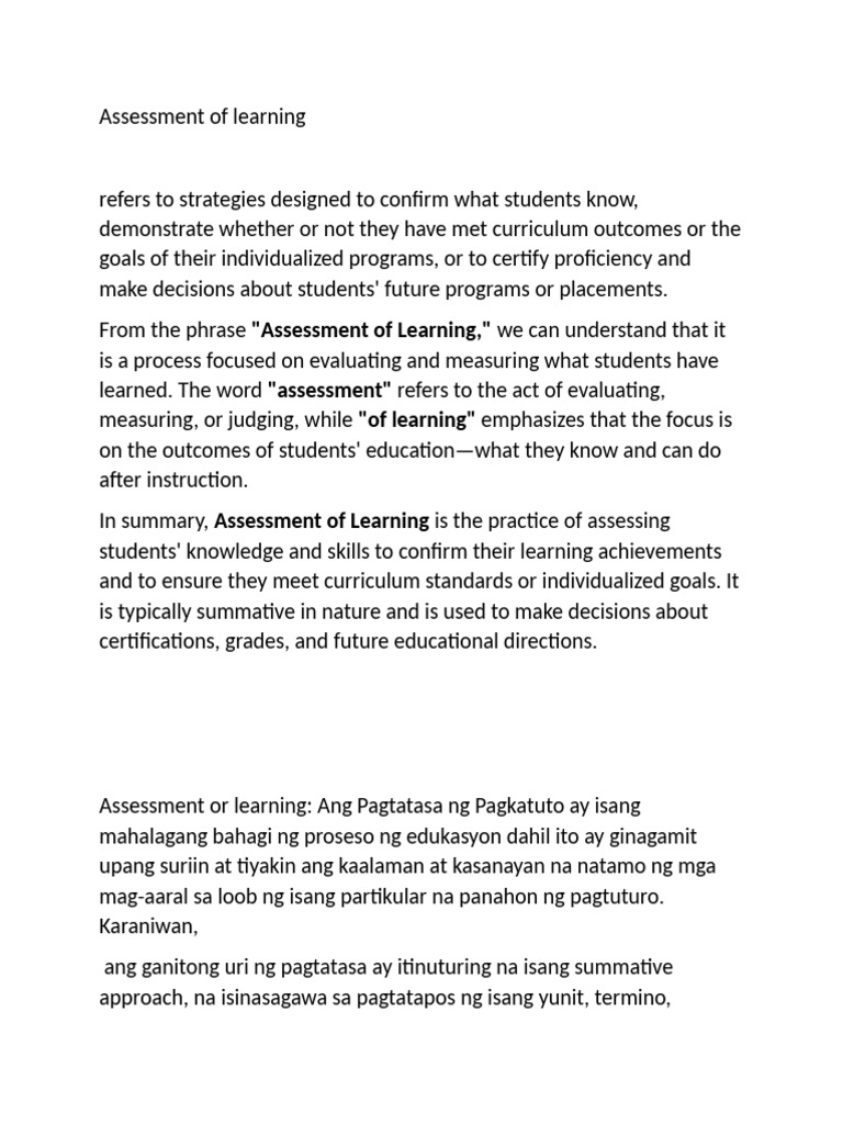 Assessment of Learning | PDF