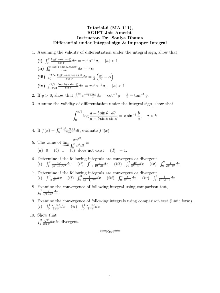 Leibnitz_Improper_integral_tutorial 6 | PDF | Mathematical Analysis ...