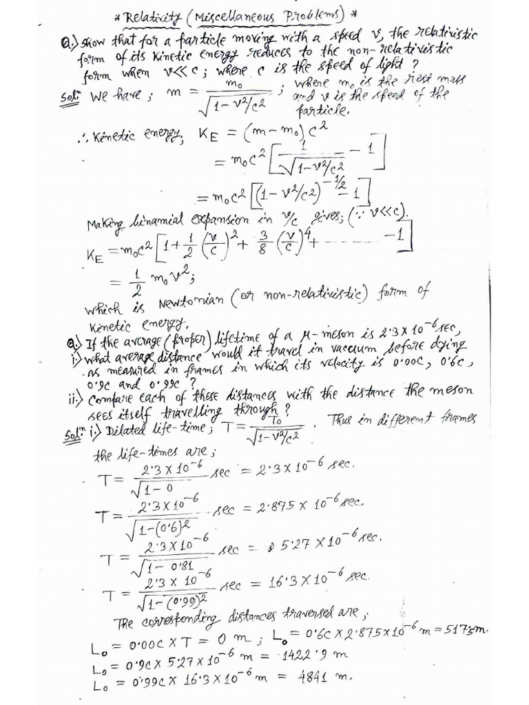 Problems On Relativity | PDF