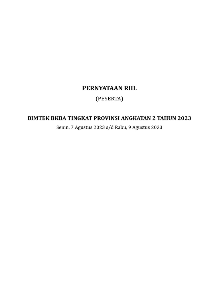 Pernyataan Riil Bimtek BKBA 2023 | PDF