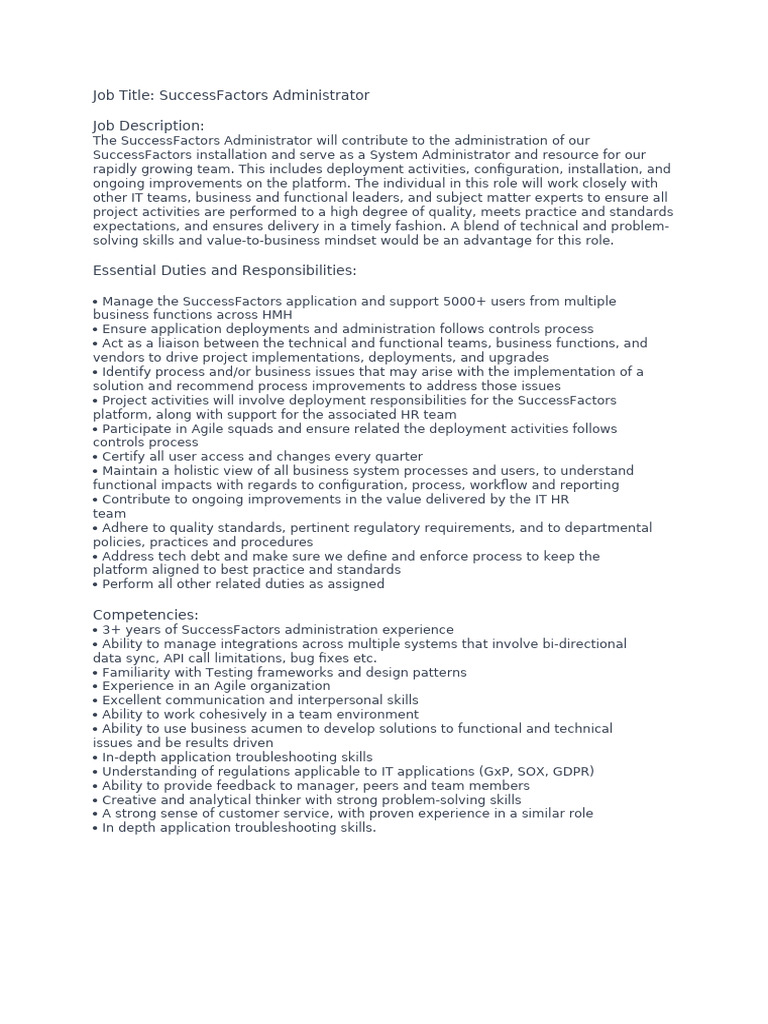 SuccessFactors Administrator Role Overview | PDF | Agile Software ...