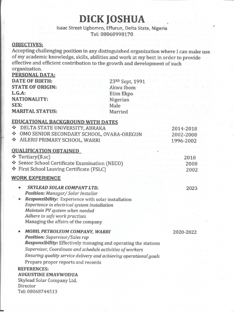 Joshua Cv 050835 | PDF