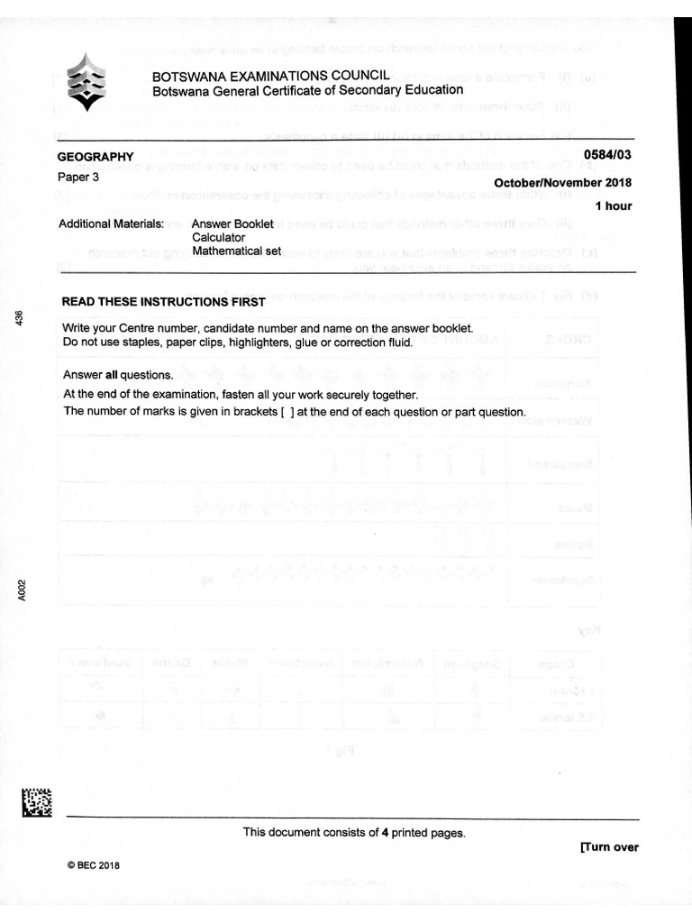 Geography Paper 3 2018 BGCSE | PDF
