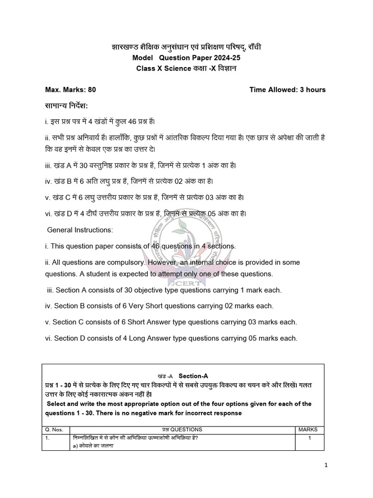 JAC 10th Science 2025 | PDF