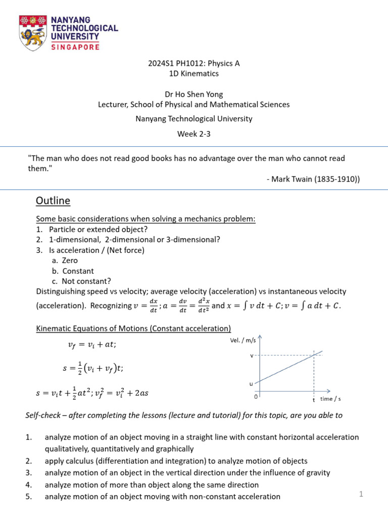 2024 - 02bc Basic Mechanics 1 - 1D Kinematics | PDF | Acceleration ...