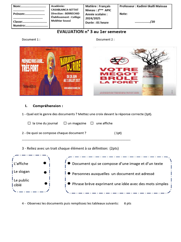 Évaluation 3 : Compréhension et Langue | PDF