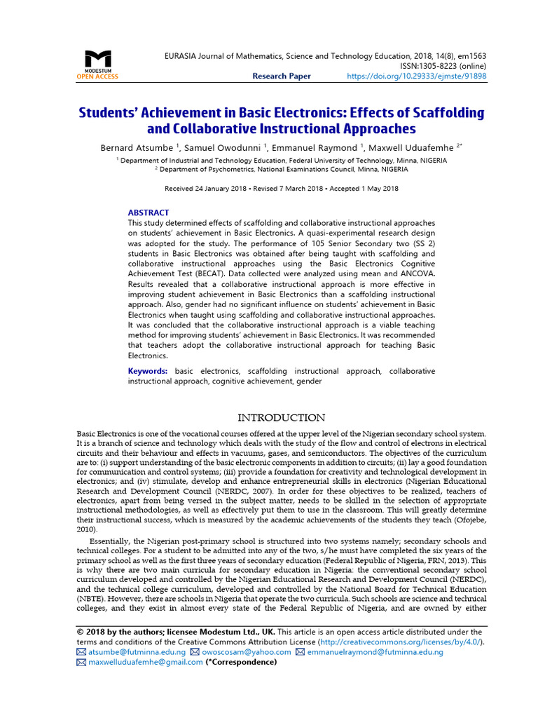 Students Achievement in Basic Electronics Effects of Scaffolding and ...