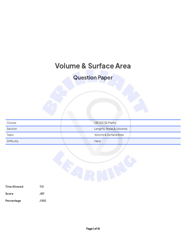 Volume Surface Area Hard - 031026 | PDF | Area | Sphere