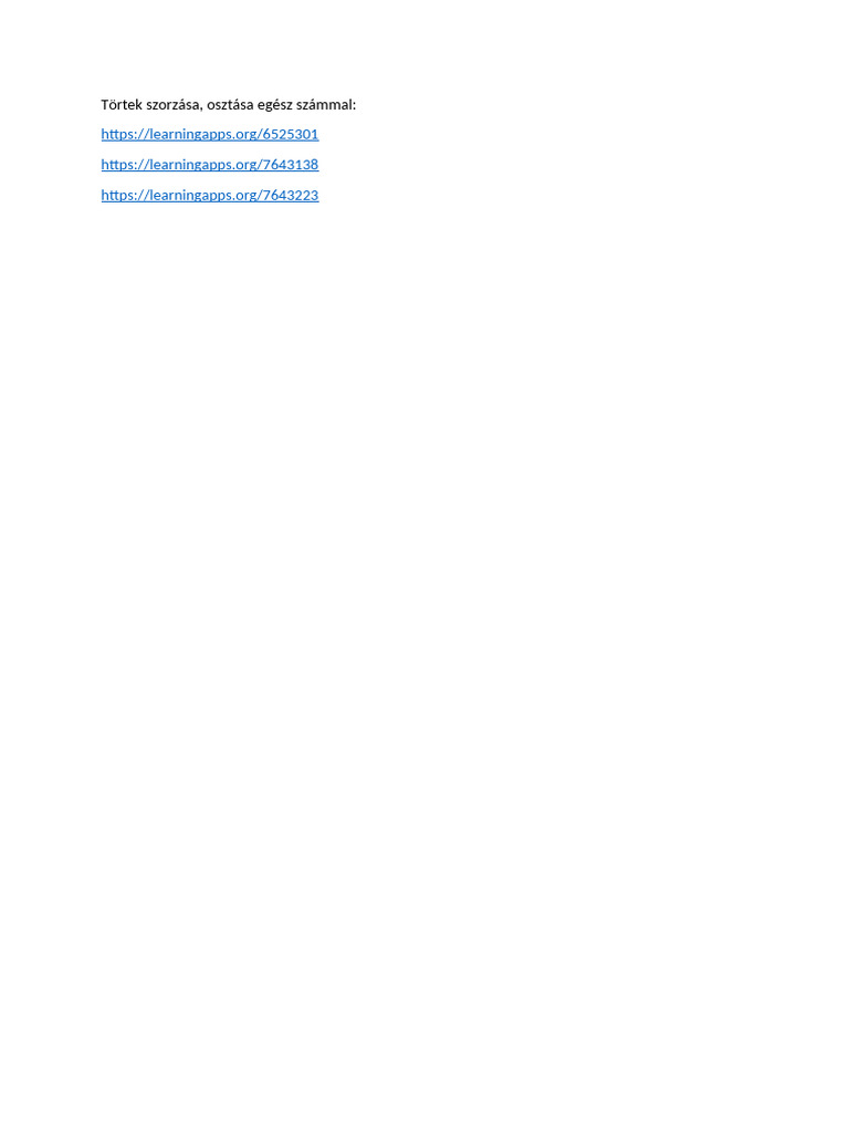 Törtek Szorzása, Osztása Gyak Learn. | PDF