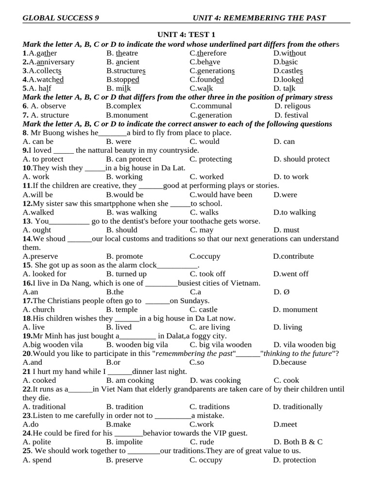 Unit 4 (Practice Test) | PDF | Pizza