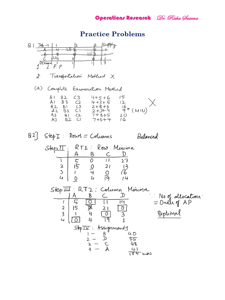 Chapter 3 Assignment Problem 2023 Solution | PDF