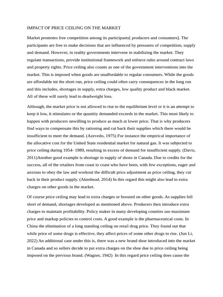 IMPACT OF PRICE CEILING ON THE MARKET | PDF | Prices | Market (Economics)