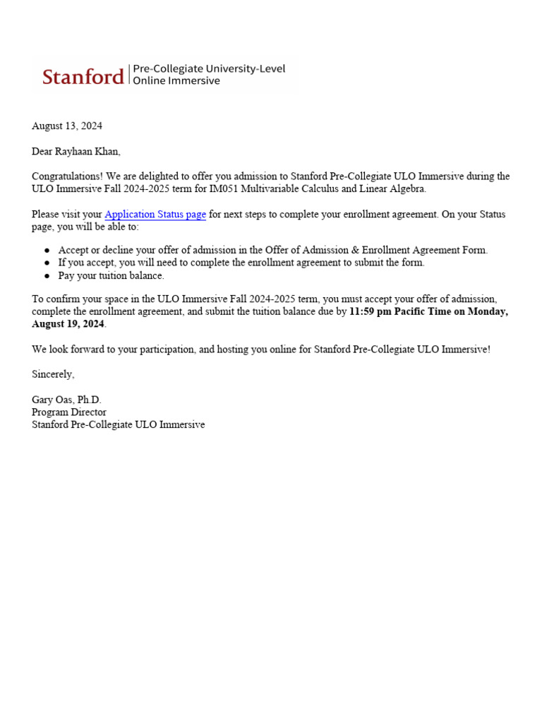 Stanford Acceptance Letter Envelope