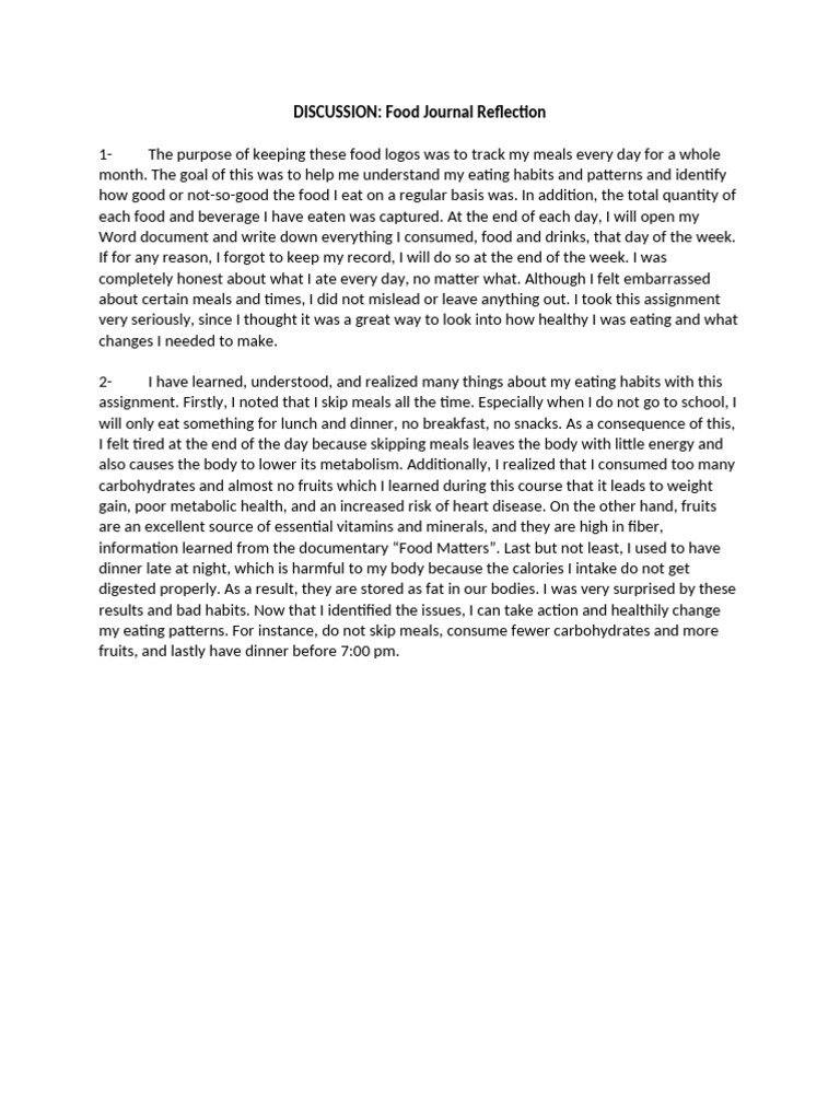 Food Journal Insights and Reflections | PDF