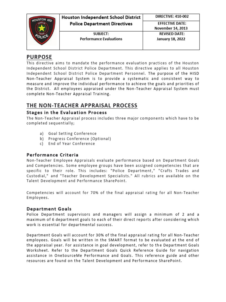 HISD Police Performance Evaluations Guide | PDF | Performance Appraisal ...