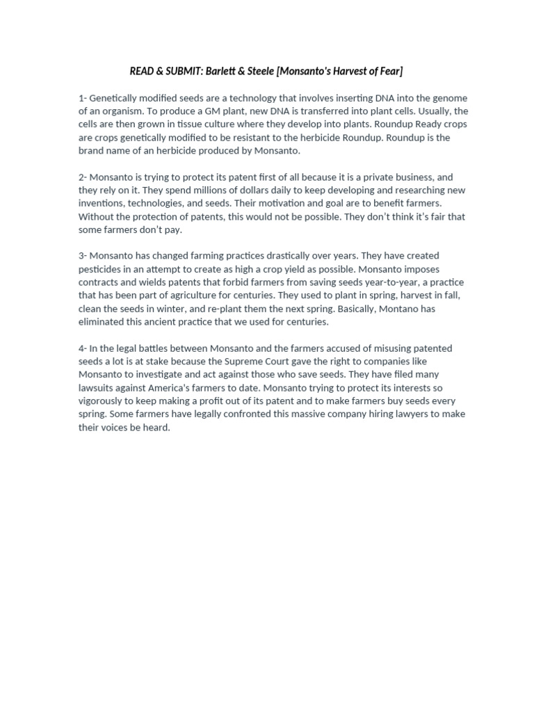 Monsanto's GM Seeds and Farming Impact | PDF