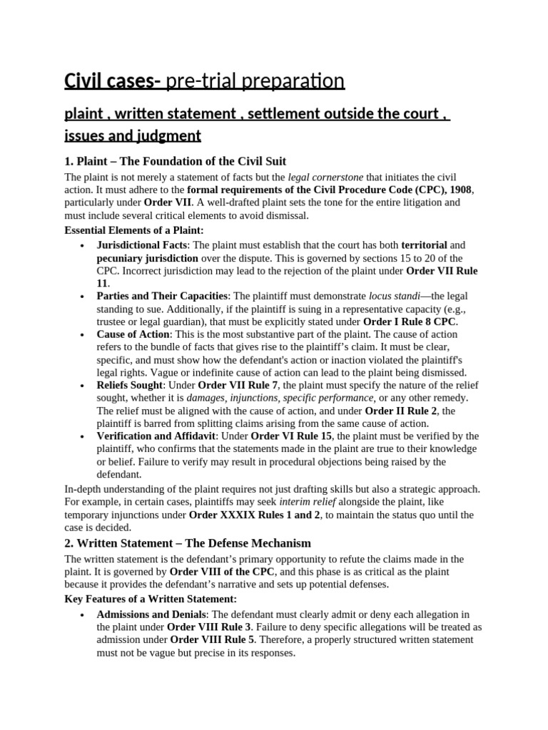 Plaint & Written Statement | PDF | Lawsuit | Cause Of Action