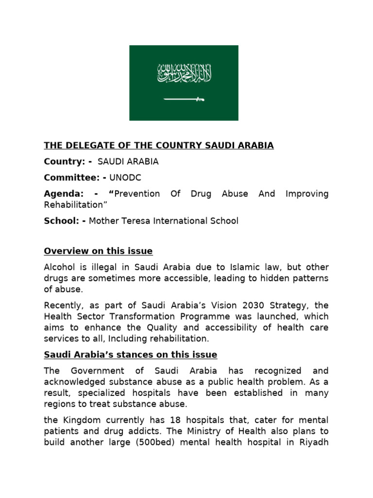 POSITION PAPER SAUDI ARABIA??(UNODC) | PDF | Saudi Arabia | Substance Abuse