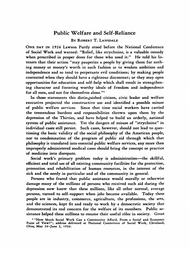 Public Welfare and Self-Reliance | PDF | Welfare