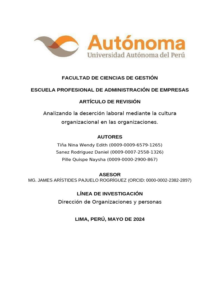 Cultura Organizacional y Deserción Laboral | PDF | Business | Empleo