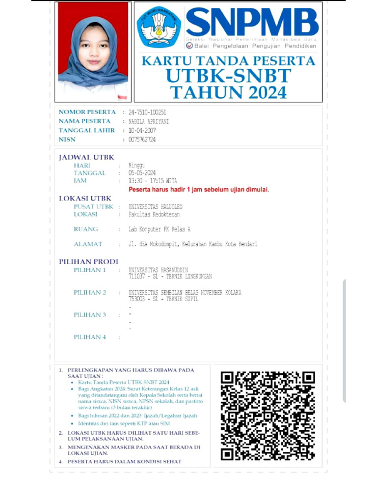 Kartu tanda peserta UTBK-SNBT 2024_1 | PDF