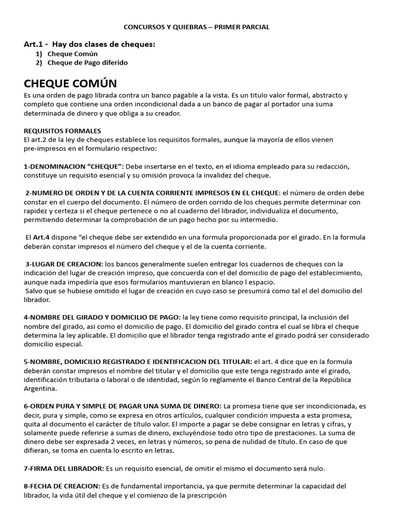CONCURSOS Y QUIEBRAS - 1er PARCIAL | PDF | Cheque | Pagaré