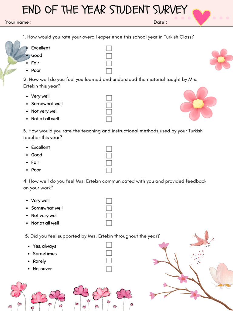 Ertekin-End of The Year Student Survey 2024 | PDF | Teachers ...