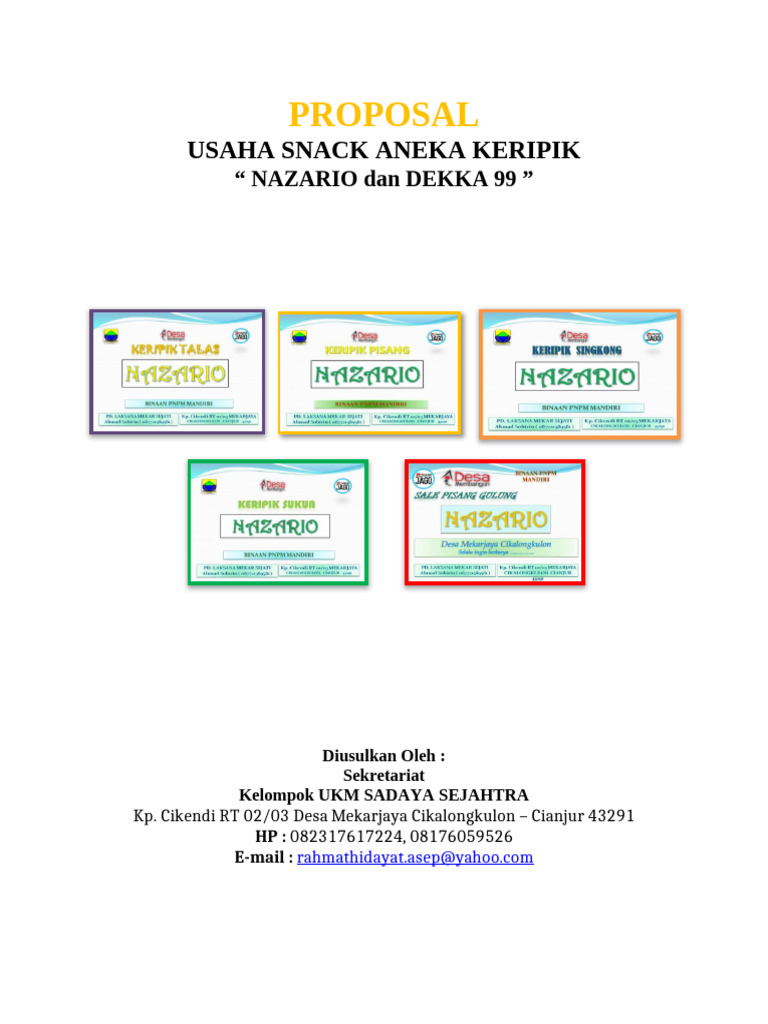 Proposal Usaha Snack Aneka Keripik | PDF