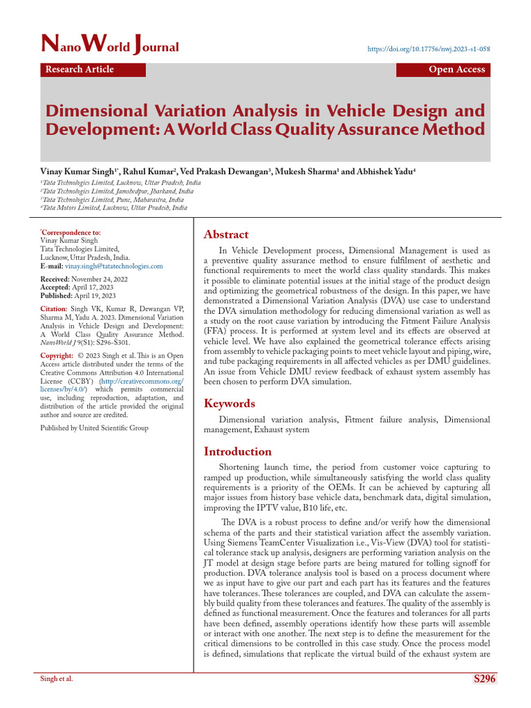 Dimensional Variation Analysis in Vehicle Design and Development: A ...